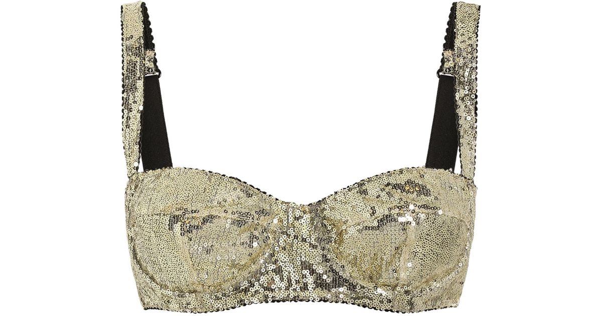 Dolce & Gabbana Sequin Embellished Bra in Natural | Lyst