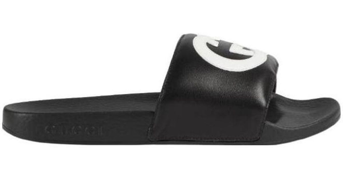 Gucci Interlocking G Logo Slides in Black | Lyst