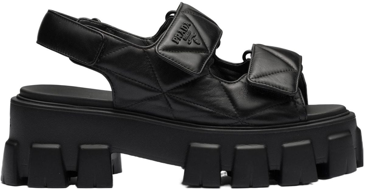 Prada Monolith Nappa Leather Sandals in Black | Lyst