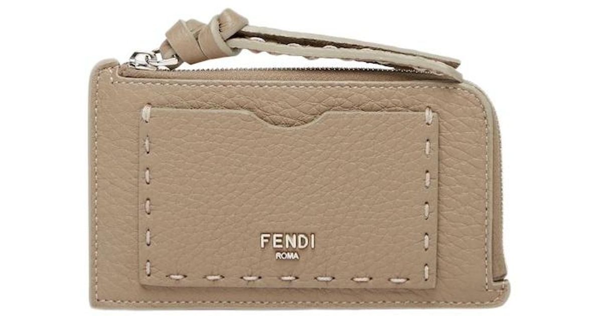 Fendi Logo Zipper Card Bag in Natural | Lyst