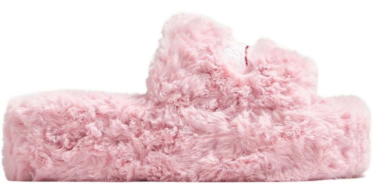 Balenciaga Furry Platform Slides in Pink | Lyst