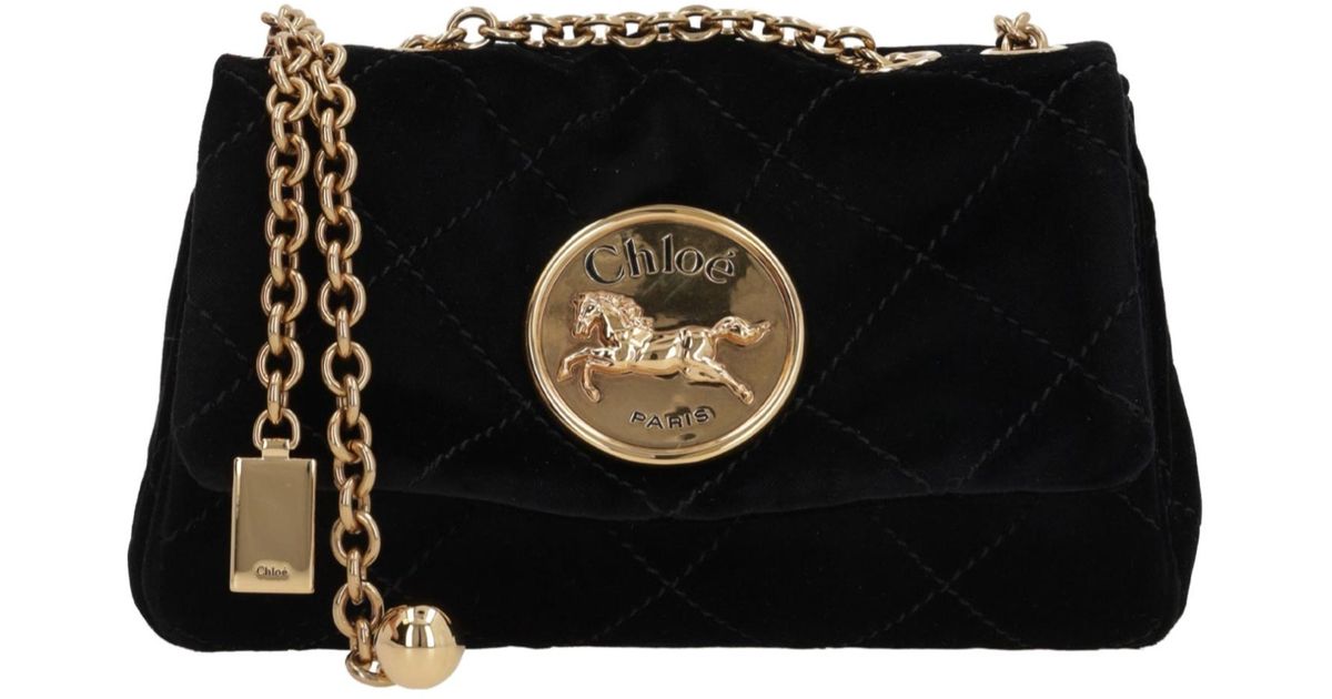 Chloé Chloé Heritage Logo Plaque Quilted Small Shoulder Bag in Black | Lyst
