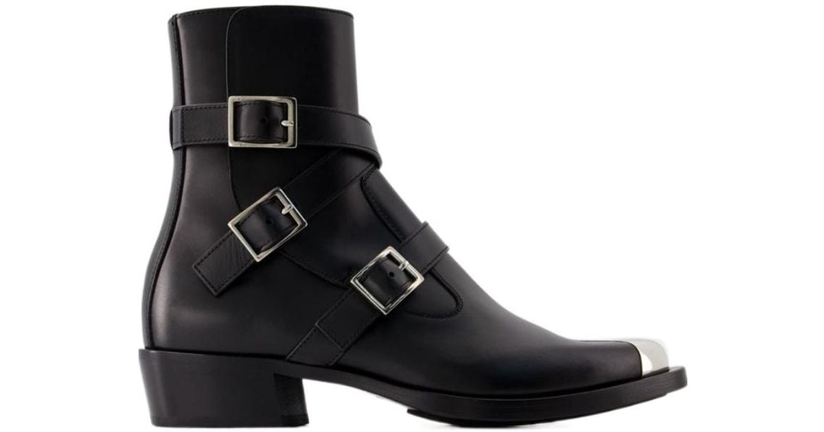 Alexander McQueen Punk Triple Strap 40Mm Boots in Black for Men | Lyst