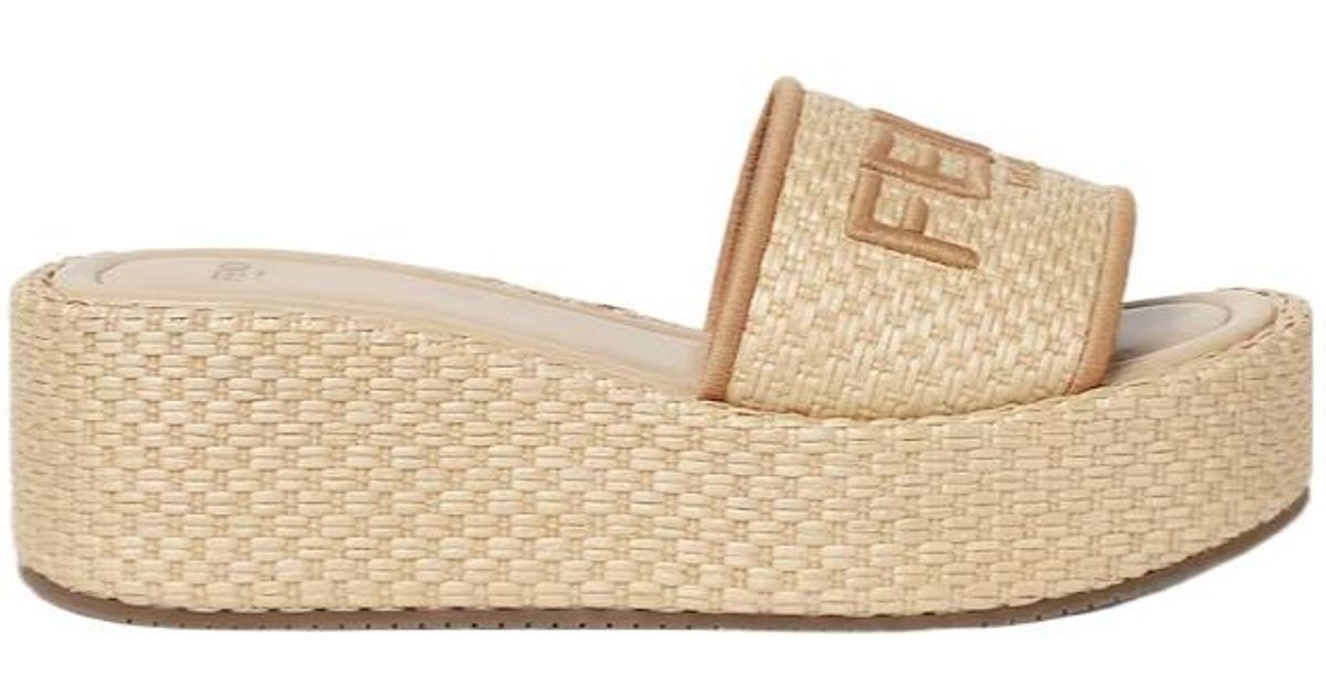 Fendi Sunshine Flatform Slides in Natural | Lyst