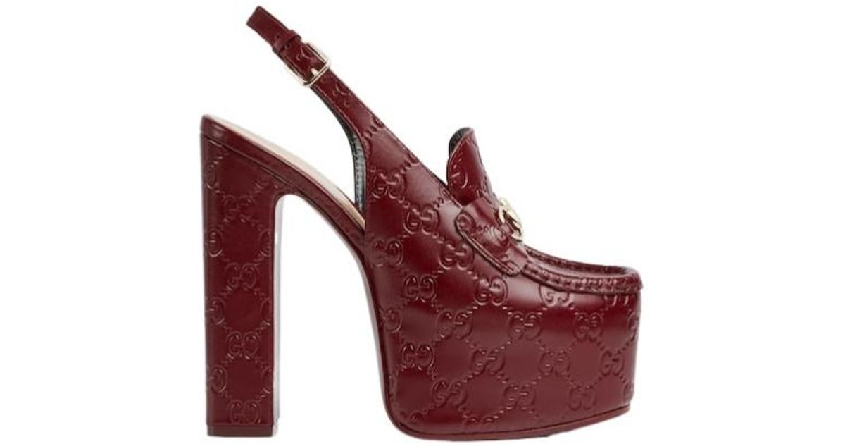 Gucci 145Mm Horsebit Platform Pumps in Red | Lyst