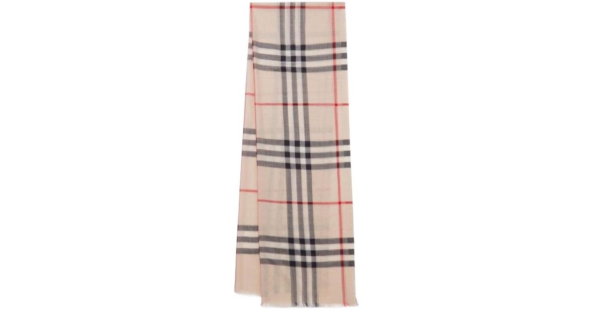 Burberry Checked Frayed-Edge Scarf in White for Men | Lyst