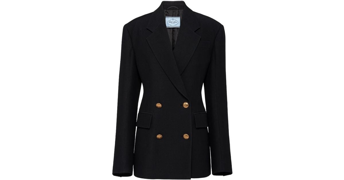 Prada Wool Double-Breasted Suit Jacket in Black | Lyst