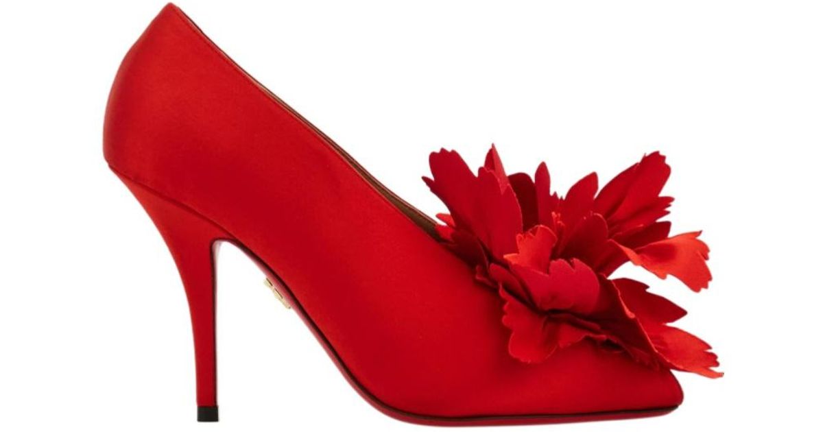 Ferragamo Flower Embellished High Heel Pump in Red | Lyst