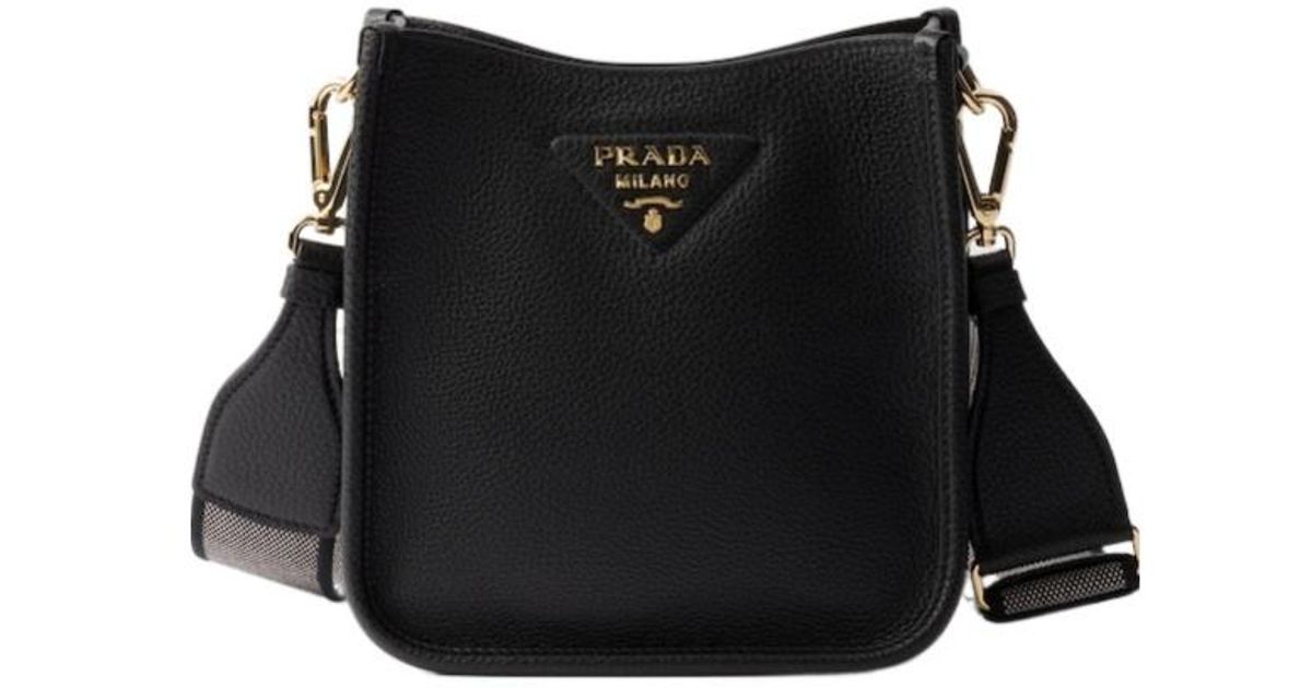 Prada Logo Plaque Crossbody Bag in Black | Lyst