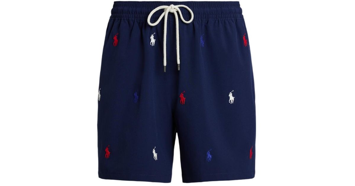Polo Ralph Lauren Drawline Swimming Trunks in Blue for Men | Lyst