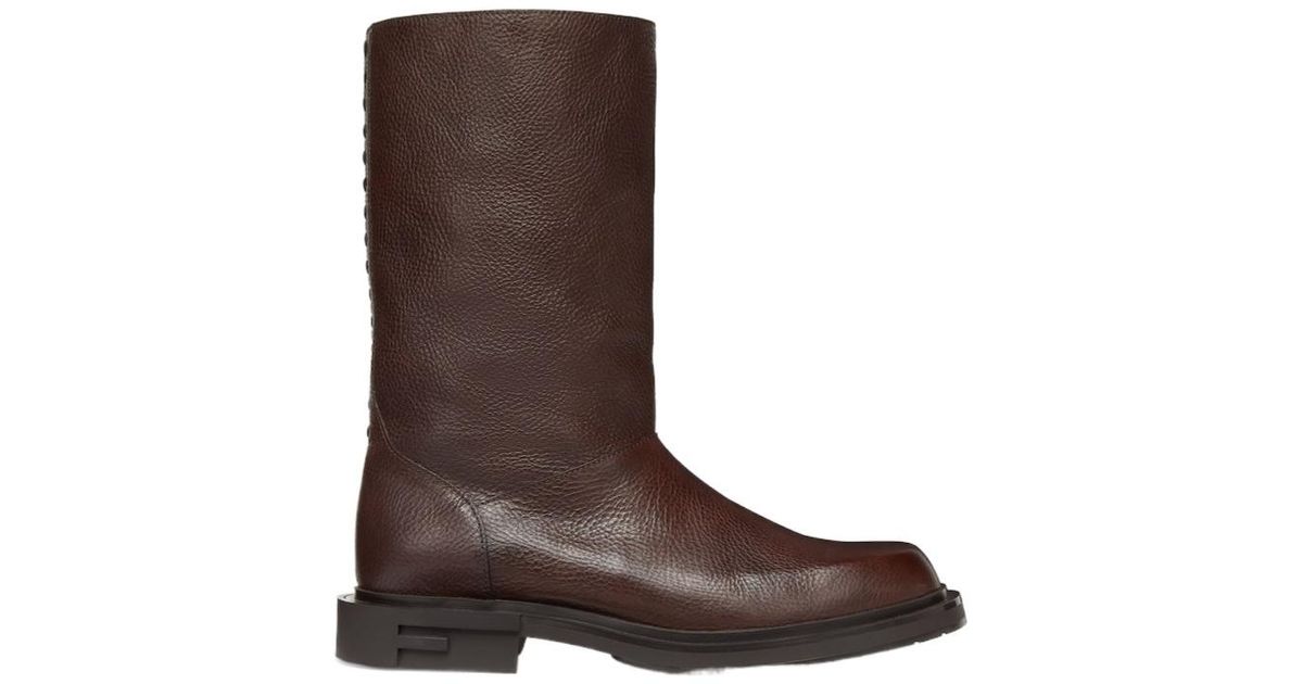 Fendi Frame Round Head Tubular Boots in Brown for Men | Lyst