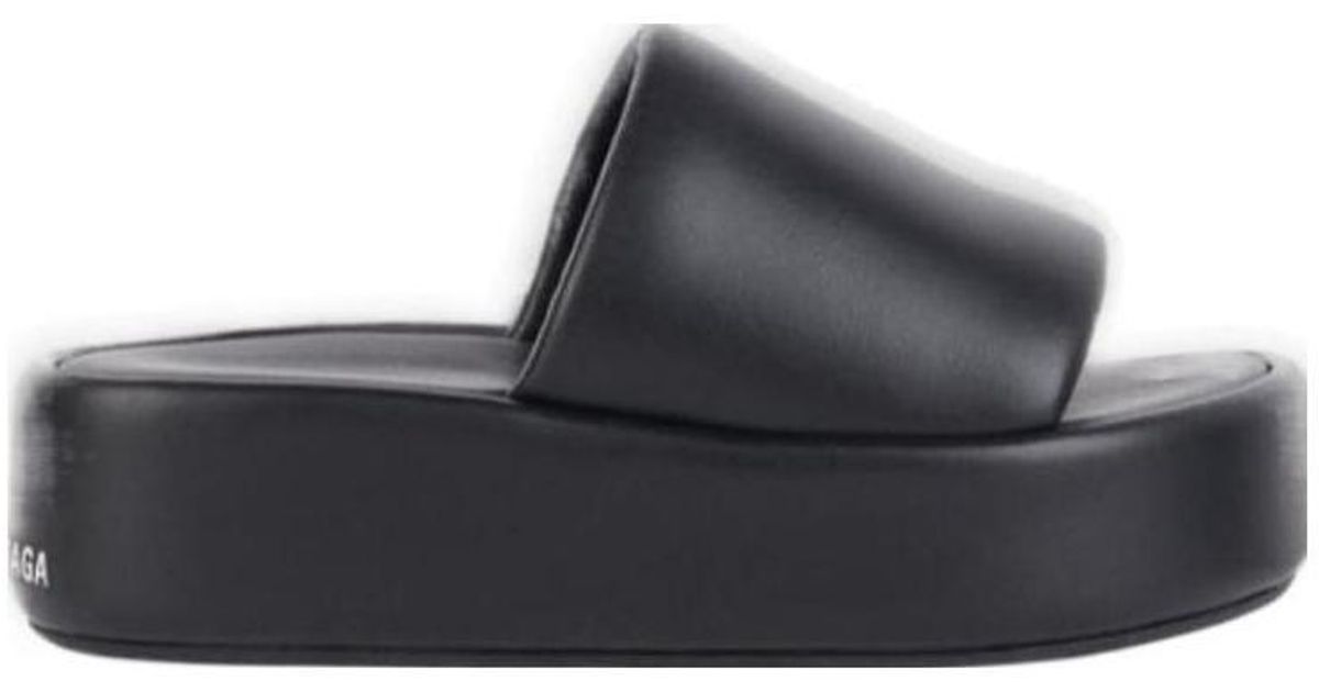 Balenciaga Rise Platform Leather Slides in Black | Lyst