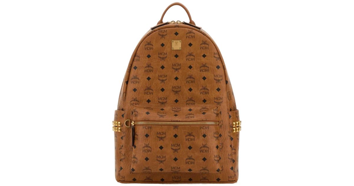MCM Allover Logo Printed Backpack in Brown | Lyst