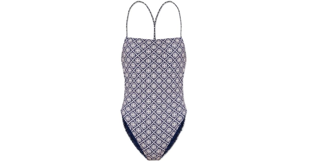 Tory Burch Monogram-Pattern Swimsuit in Blue | Lyst