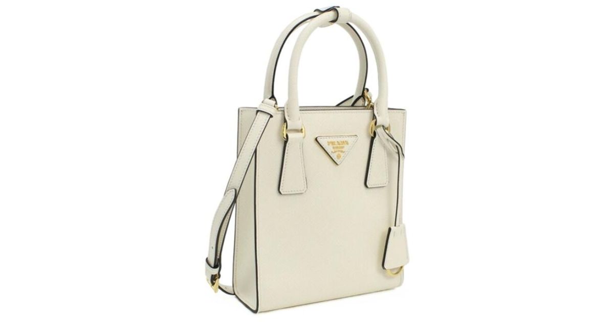 Prada Saffiano-Leather Tote Bag in Natural | Lyst