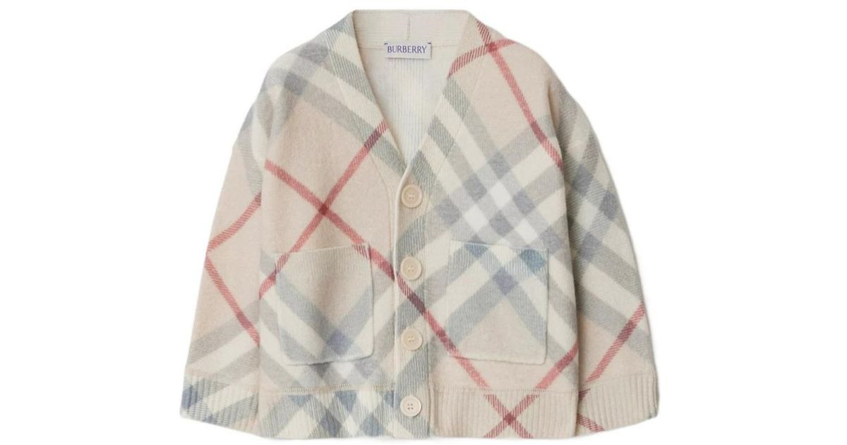 Burberry Check-Pattern Wool Cardigan in Gray | Lyst