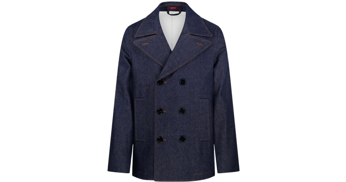 Gucci Double-Breasted Denim Coat in Blue for Men | Lyst