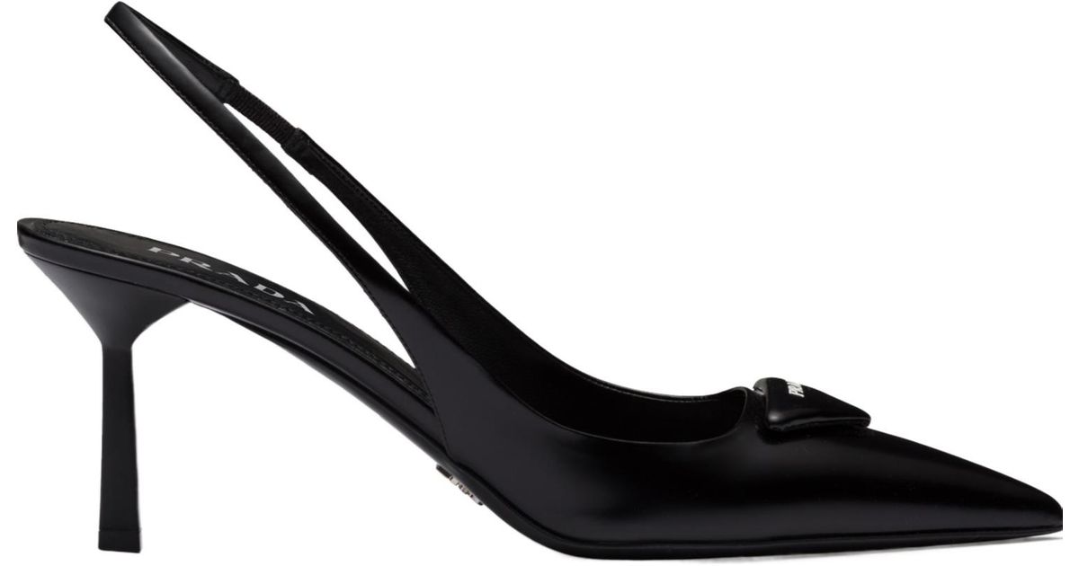 Prada Logo Slack-Heeled Heels in Black | Lyst