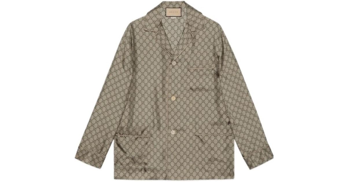 Gucci Gg Supreme-Print Silk Shirt in Gray for Men | Lyst