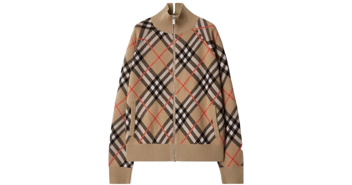 Burberry Checked Knitted Zip-Up Jacket in Brown for Men | Lyst