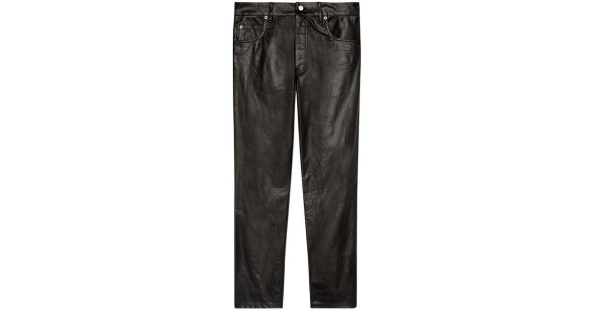 Gucci Straight-Leg Leather Trousers in Gray for Men | Lyst