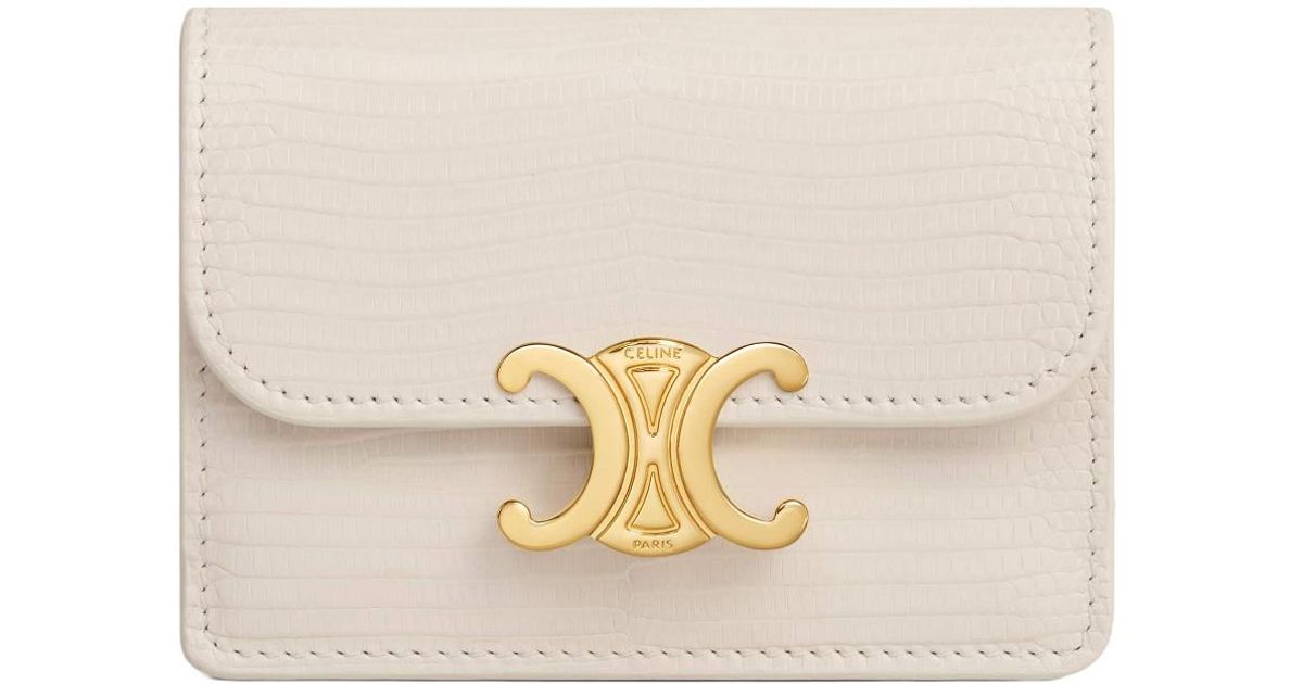 Celine Card Holder With Flap Triomphe in White | Lyst