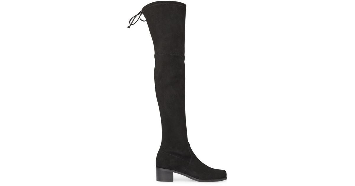 Stuart Weitzman Logo Over-Knee Suede Leather Boots in Black | Lyst