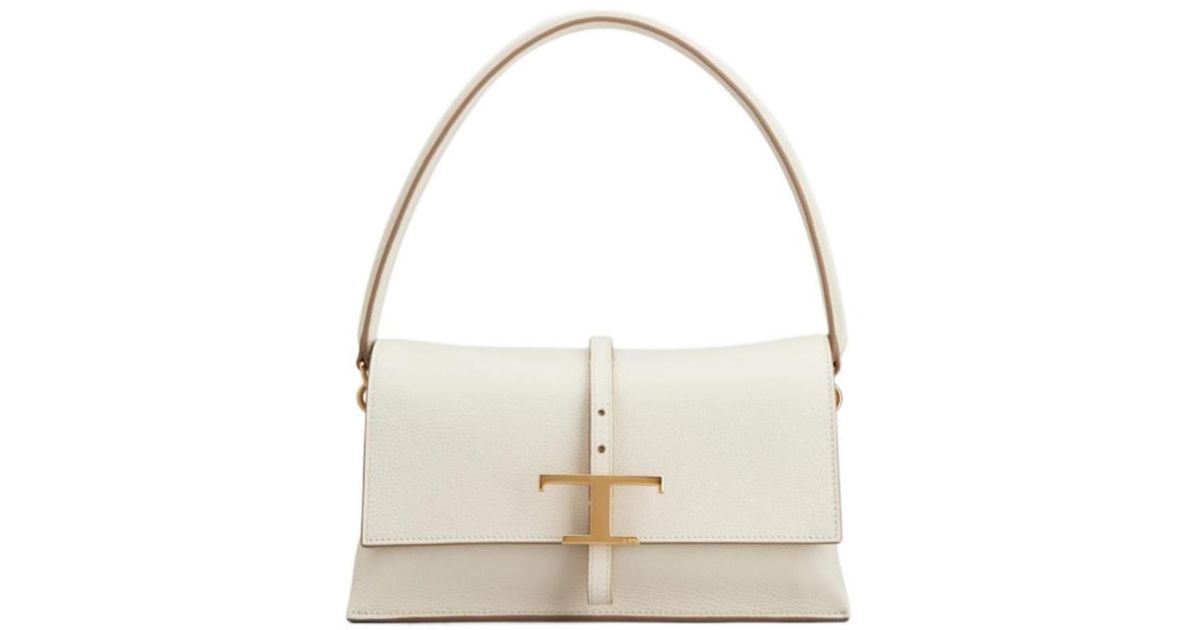 Tod's T Timeless Leather Mini Clamshell Bag in White | Lyst