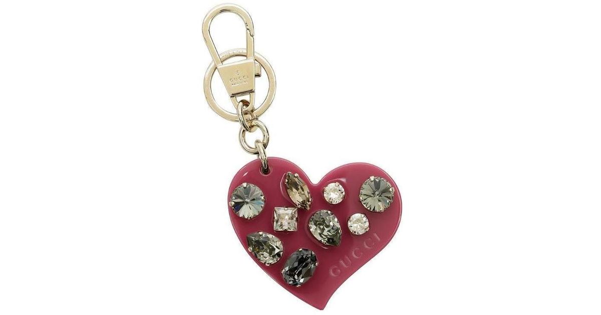 Gucci Heart-Shaped Crystal Key Chain in Red | Lyst