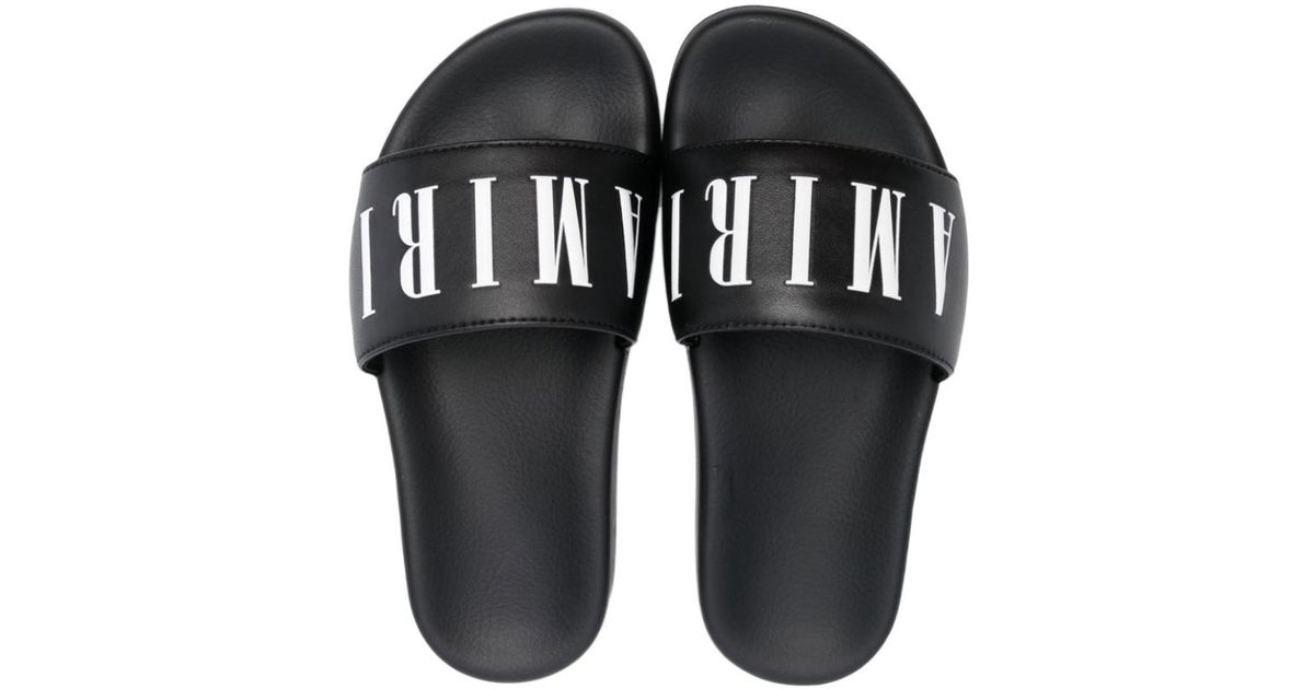 Amiri Logo-Print Open-Toe Slides in Black | Lyst
