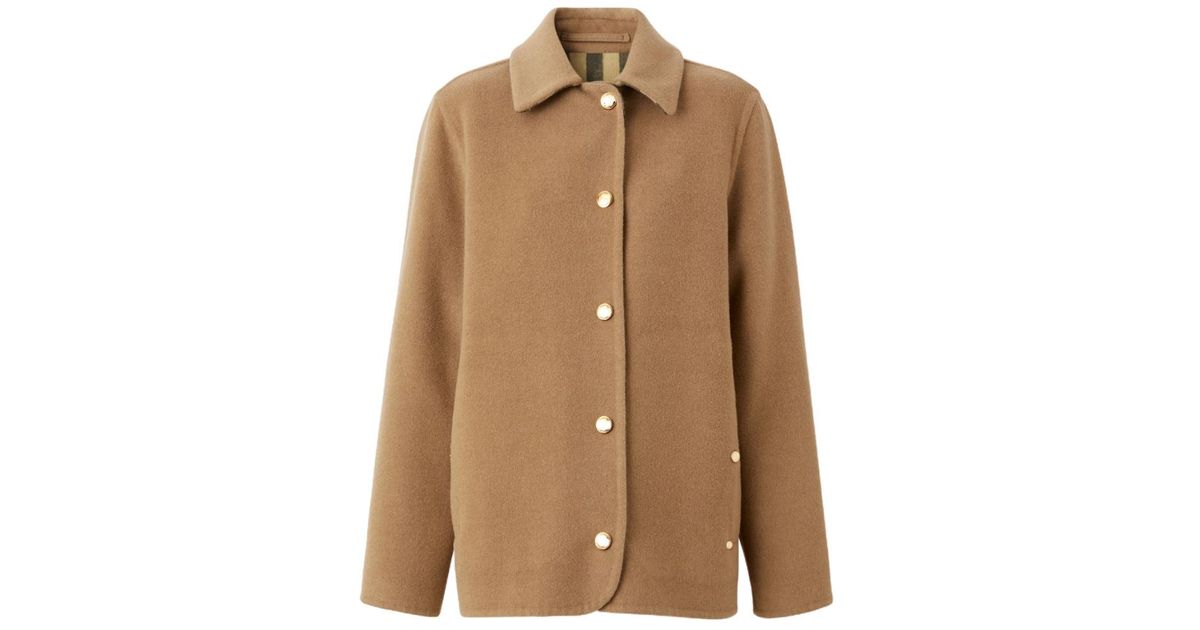 Burberry Felted Wool Barn Jacket in Brown | Lyst