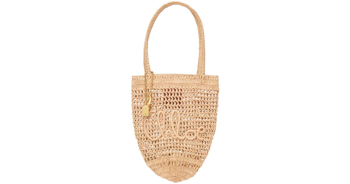 Chloé Raffia Small Summer Banana Shopping Bag in White | Lyst
