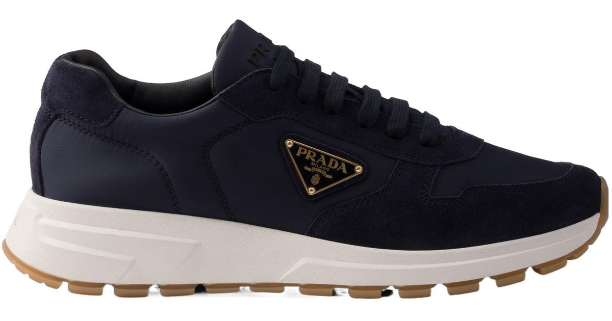 Prada Prax 01 Recycled Nylon And Suede Leather Sneakers in Blue for Men | Lyst