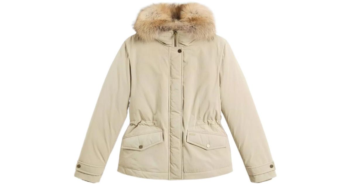 Woolrich Grace Fur-Neck Padded Jacket in Natural | Lyst