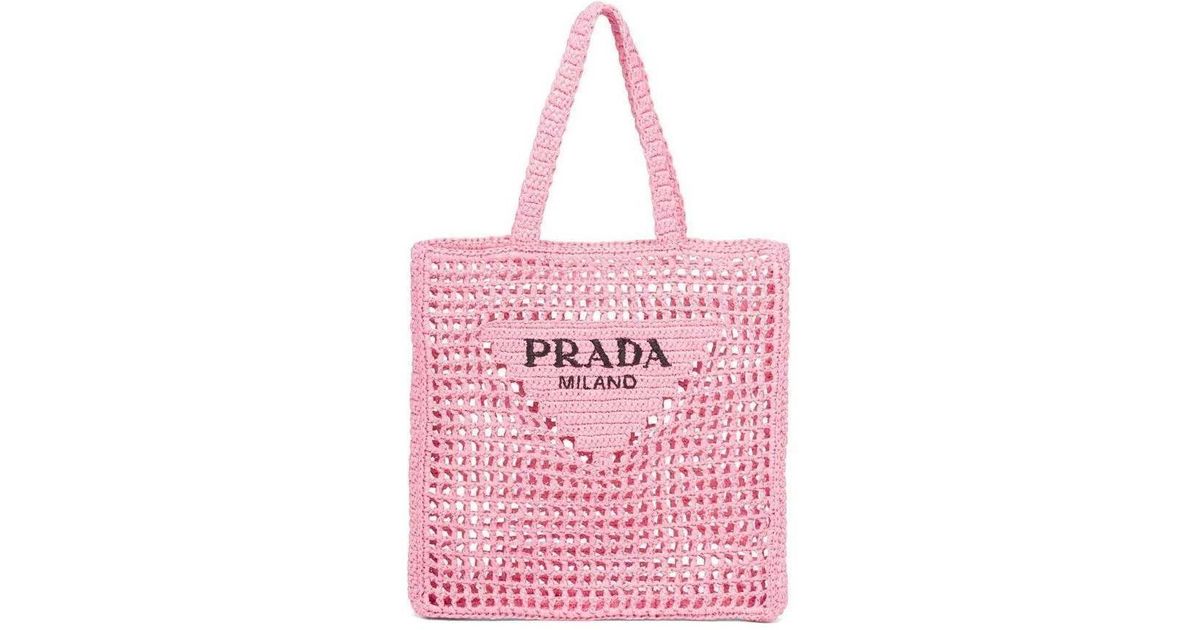 Prada Woven Tote Bag in Pink | Lyst