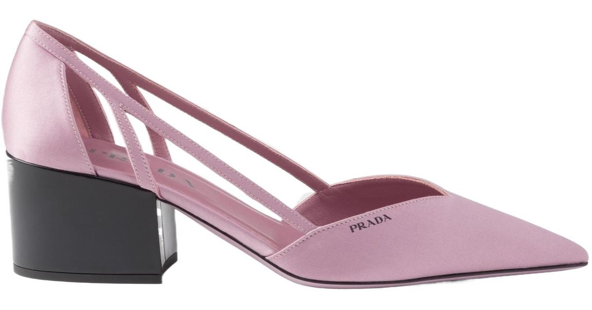 Prada Logo Printed Pointed Toe Slingback Pumps in Pink | Lyst