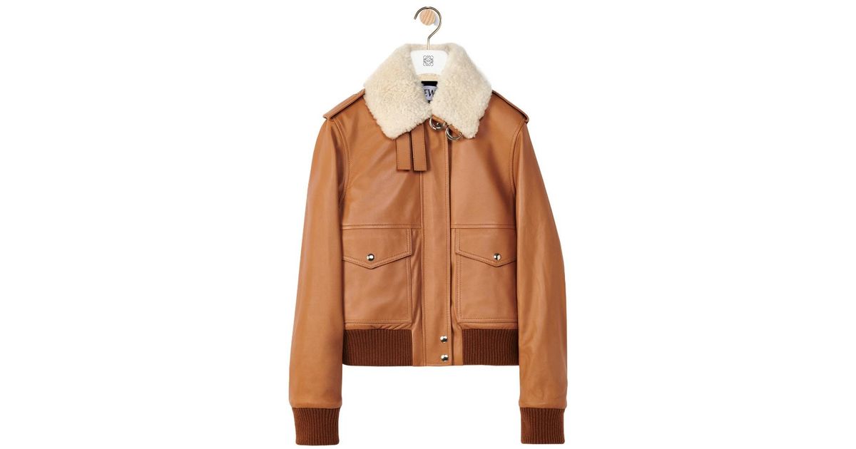 Loewe Zip-Up Leather Jacket in Brown | Lyst