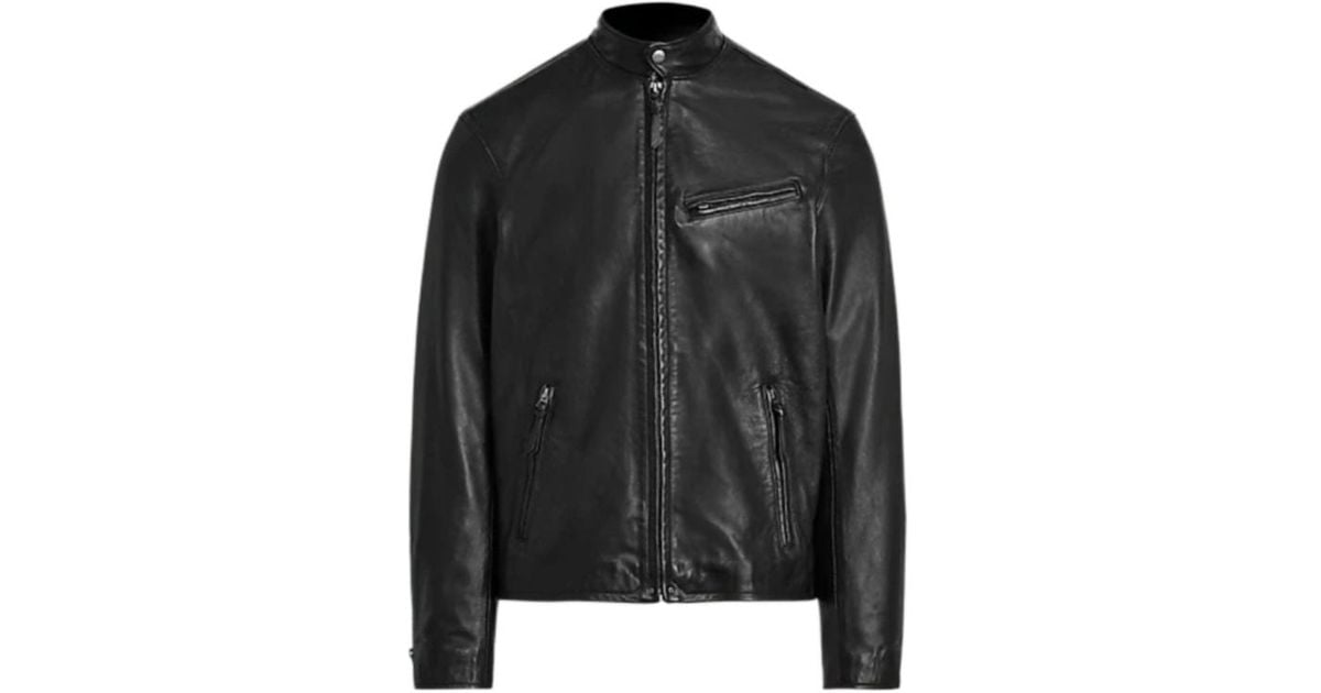 Polo Ralph Lauren Café Racer Leather Jacket in Black for Men | Lyst