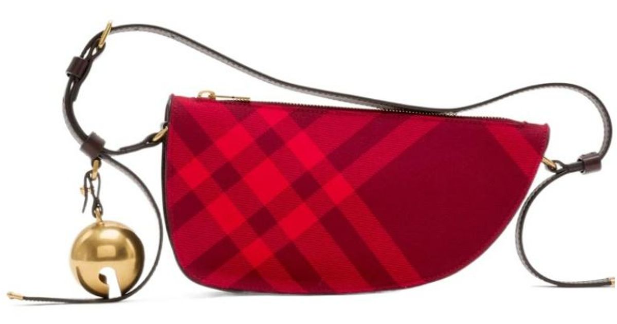 Burberry Mini Shield Check-Pattern Shoulder Bag in Red | Lyst