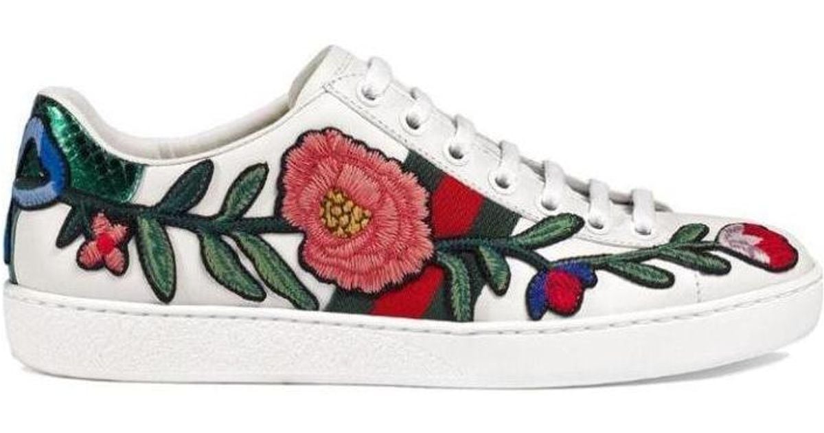 Gucci Ace Flower Embroidery Casual Sneakers in White | Lyst