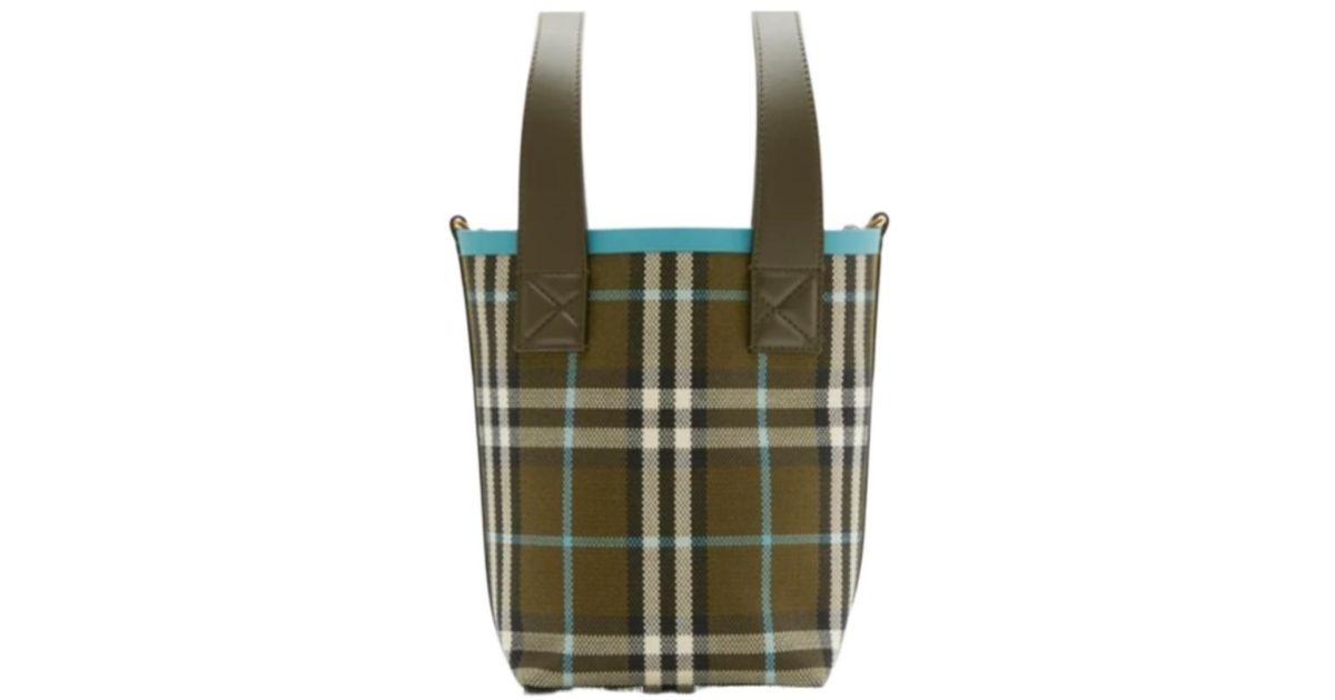Burberry Mini London Check-Pattern Tote Bag in Green | Lyst