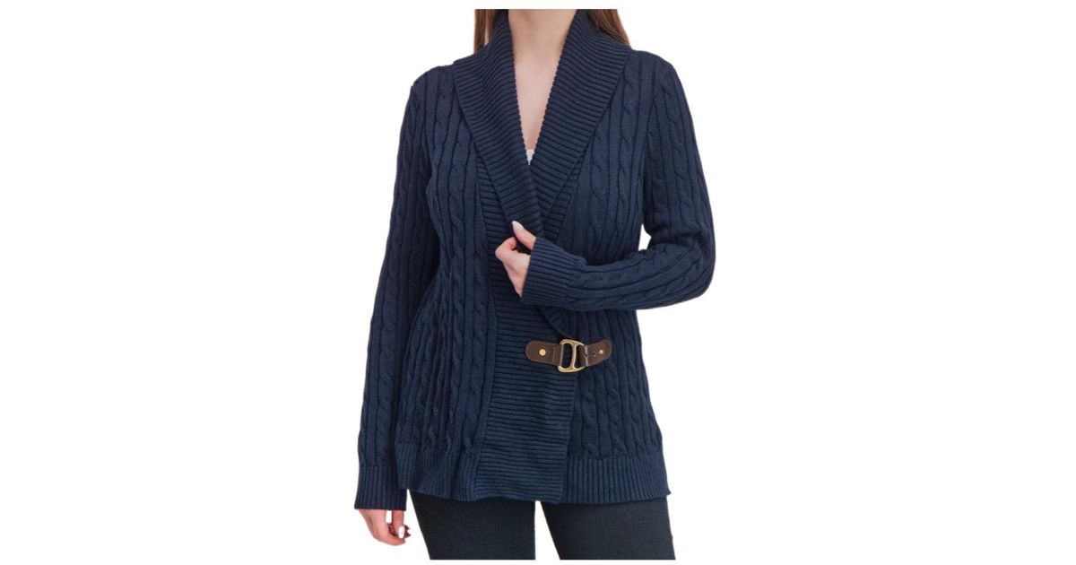 Ralph Lauren Shawl Collar Knitted Cardigan in Blue | Lyst