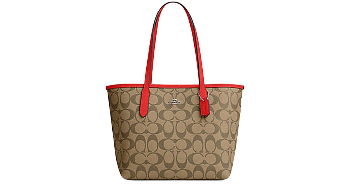 COACH Logo Printed Handbag in Brown | Lyst