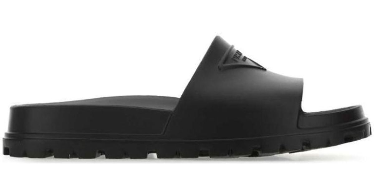 Prada Triangle Logo Pool Slides in Black for Men | Lyst