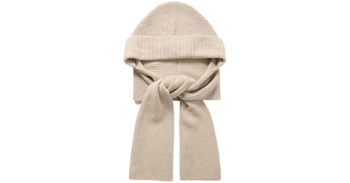 Yves Salomon Twisted Integrated Hat And Scarf in Natural | Lyst UK