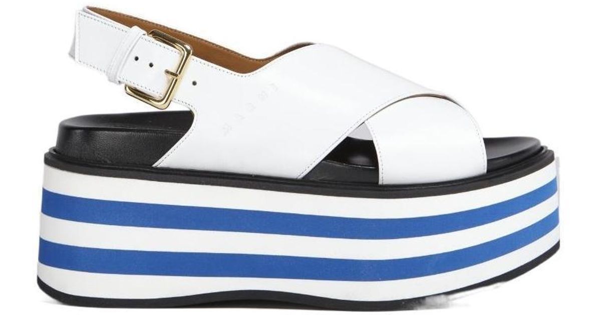 Marni Striped Wedge-Heel Sandals in Blue | Lyst