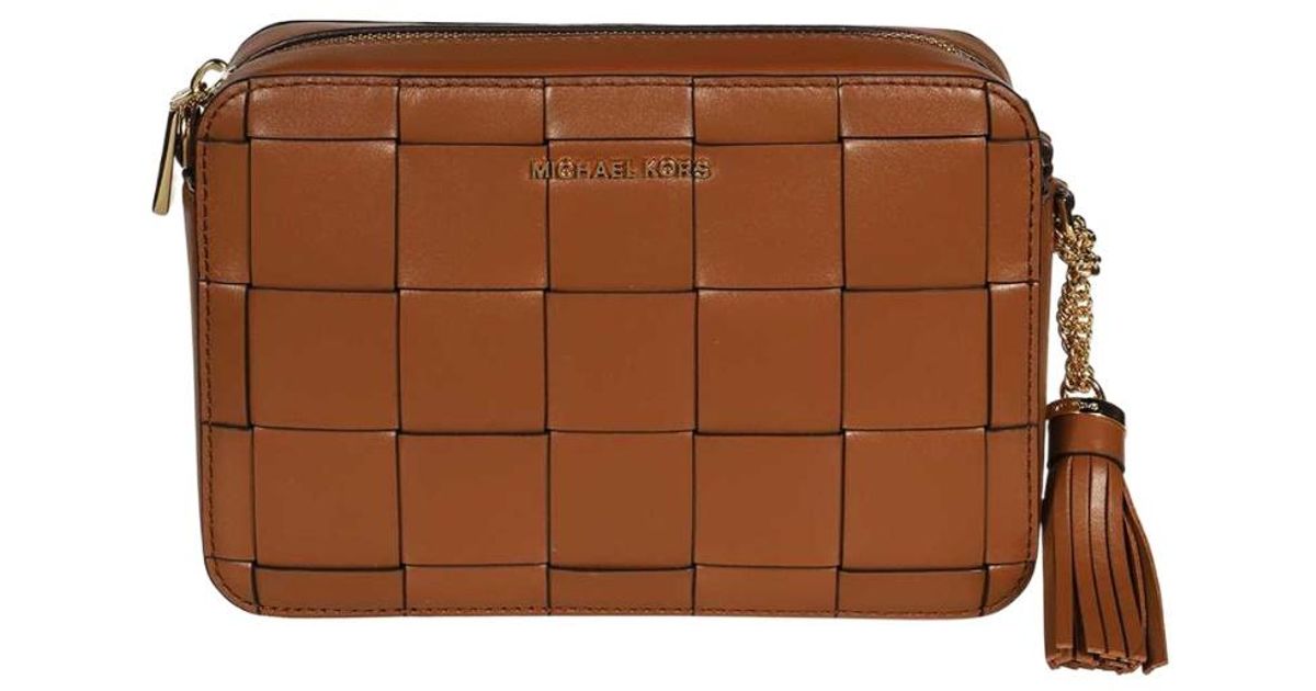 MICHAEL Michael Kors Medium Ginny Woven Leather Crossbody Bag in Brown | Lyst