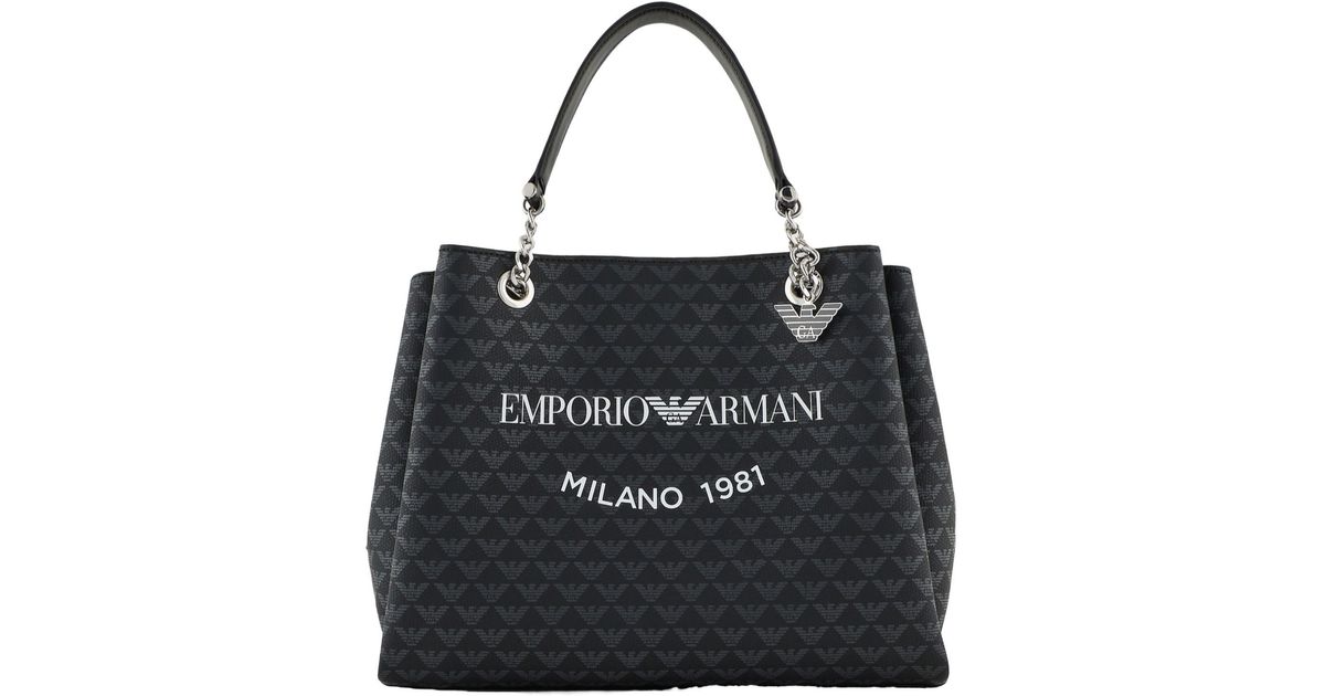 Emporio Armani Eagle And Milano 1981 Logo Print Tote Bag in Black | Lyst