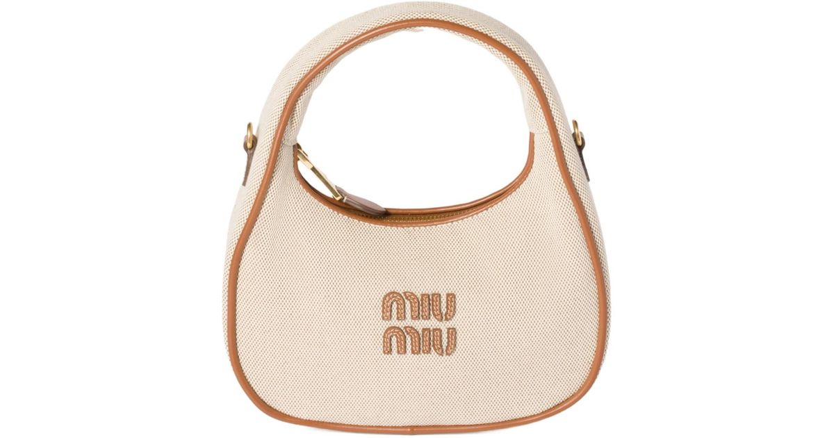 Miu Miu Wander Canvas And Leather Bag in Natural | Lyst