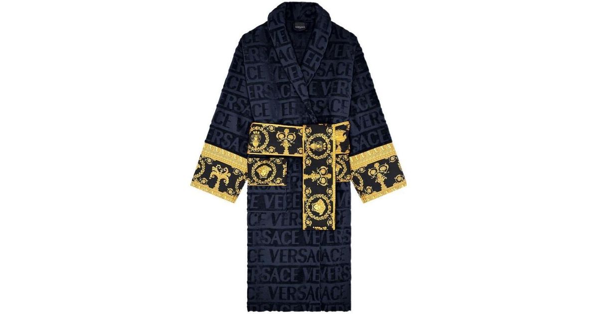Versace Barocco-Panel Logo Devoré Robe in Blue | Lyst